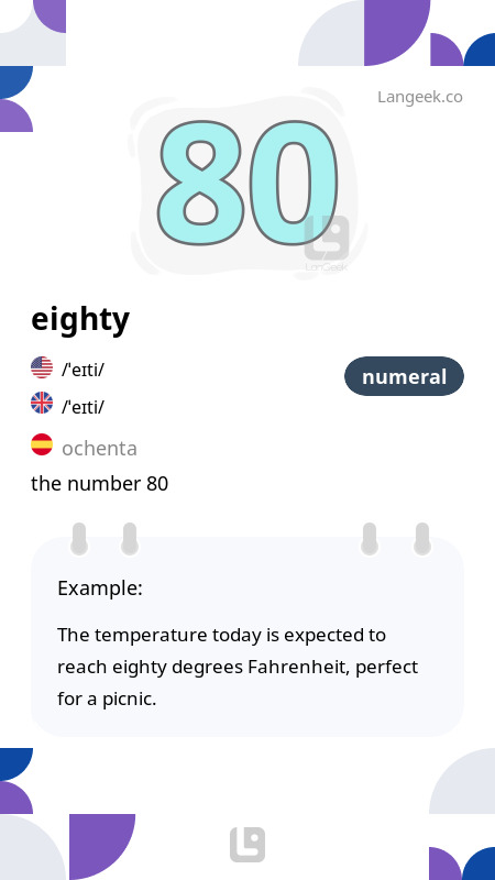 Definición y Significado de "Eighty" | Diccionario ilustrado