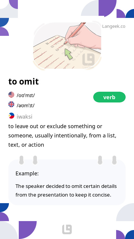 Kahulugan at Ibig Sabihin ng "Omit" | Larawan ng Diksyunaryo