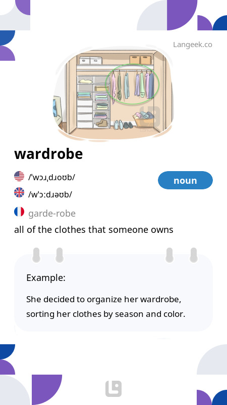 Définition et Signification de "Wardrobe" | Dictionnaire illustré