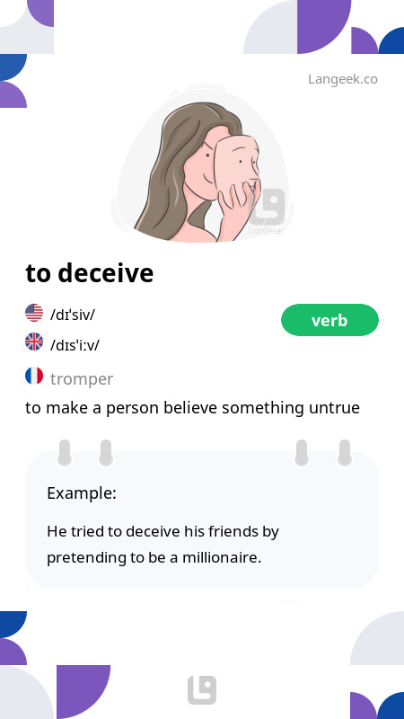 Définition et Signification de "Deceive" | Dictionnaire illustré