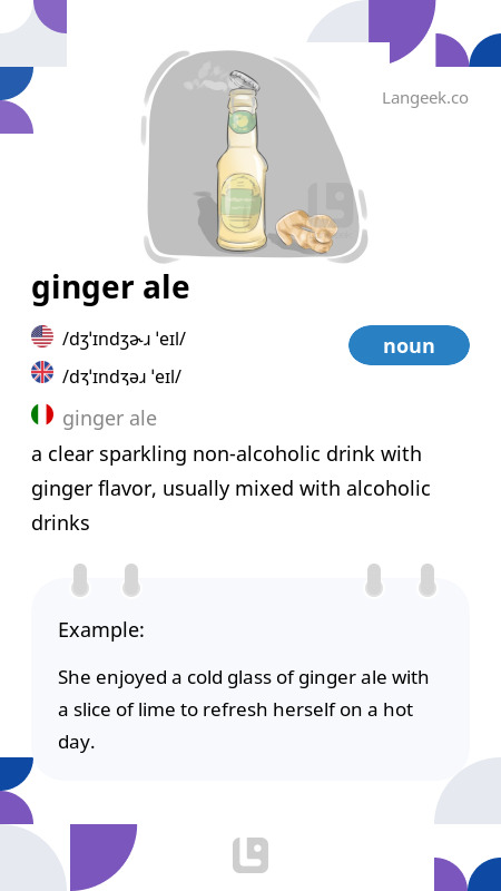 Definizione e Significato di "Ginger ale" | Dizionario illustrato