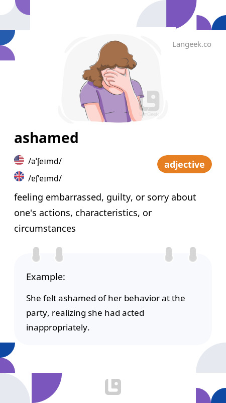 Definition & Meaning of "Ashamed" | Picture Dictionary