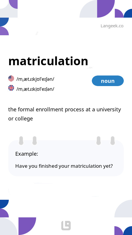 Definition & Meaning of "Matriculation" | LanGeek