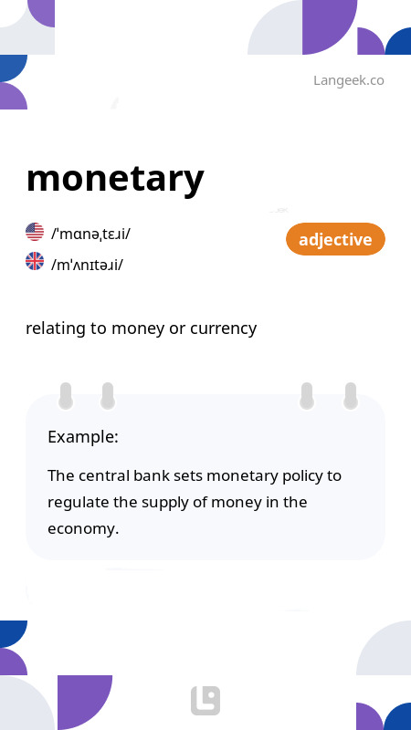 Definition & Meaning of "Monetary" | Picture Dictionary