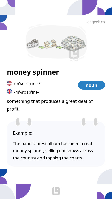 Definition & Meaning of "Money spinner" | Picture Dictionary