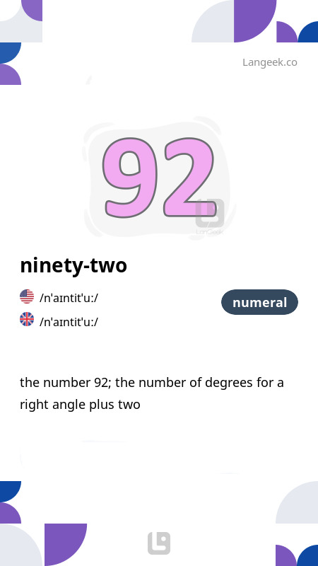 Definition & Meaning of "Ninety-two" | Picture Dictionary