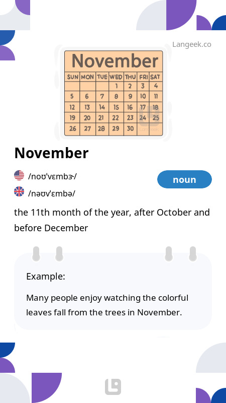 Definition & Meaning of "November" | Picture Dictionary