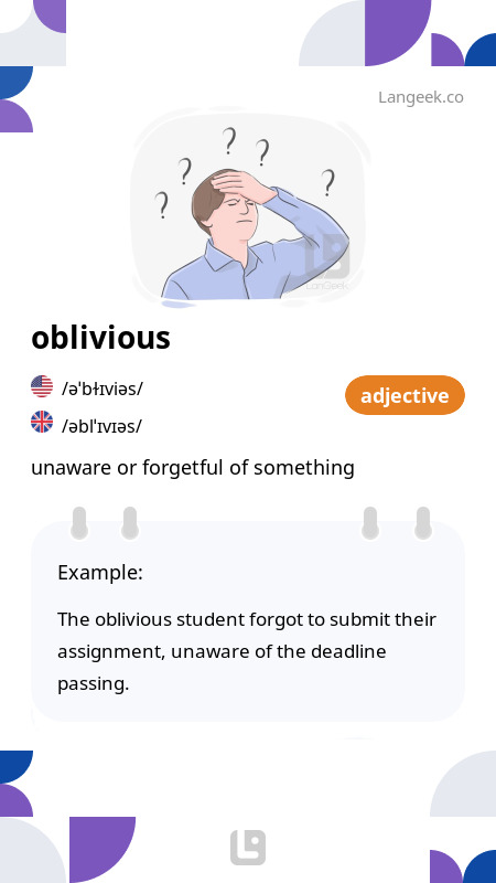 Definition & Meaning of "Oblivious" | Picture Dictionary
