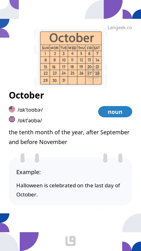 Definition & Meaning of "October" | Picture Dictionary