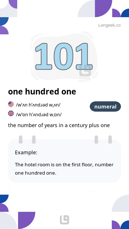 Definition & Meaning of "One hundred one" | Picture Dictionary