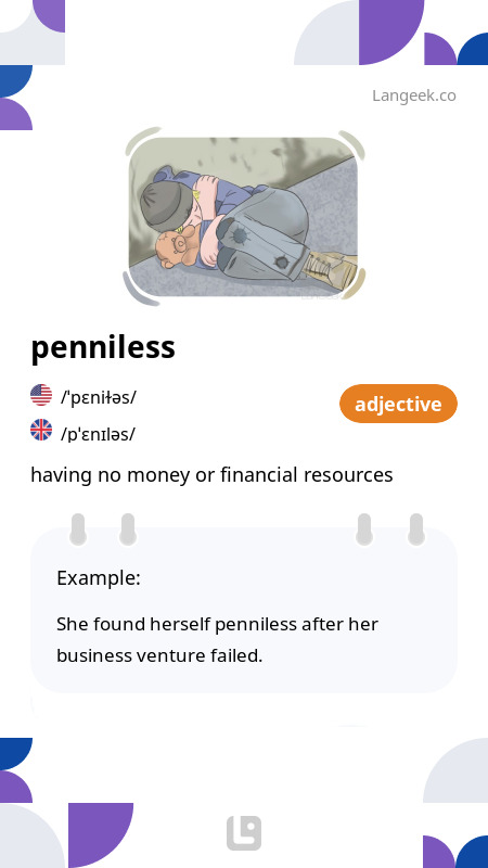 Definition & Meaning of "Penniless" | Picture Dictionary