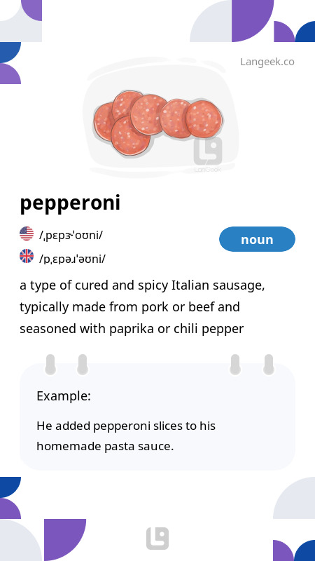Definition & Meaning of "Pepperoni" | Picture Dictionary