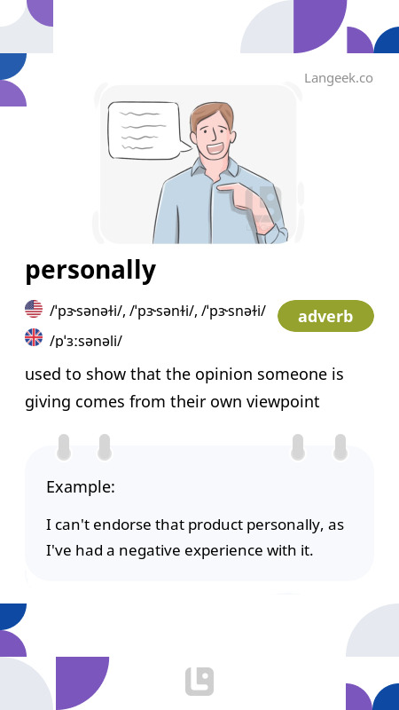 Definition & Meaning of "Personally" | Picture Dictionary