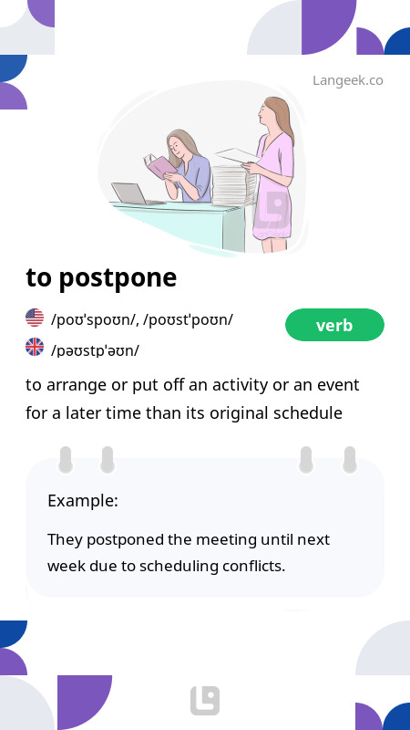 Definition & Meaning of "Postpone" | Picture Dictionary
