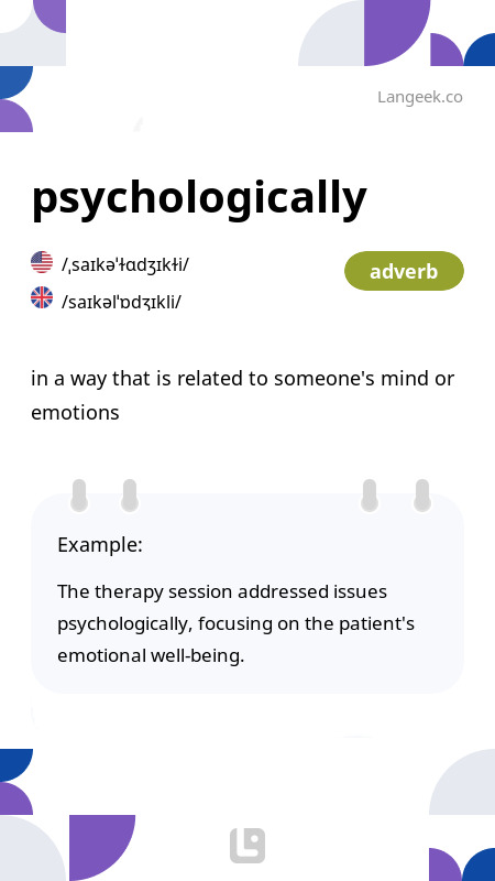 Definition & Meaning of "Psychologically" | Picture Dictionary