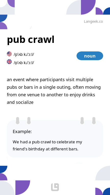 Definition & Meaning of "Pub crawl" | Picture Dictionary