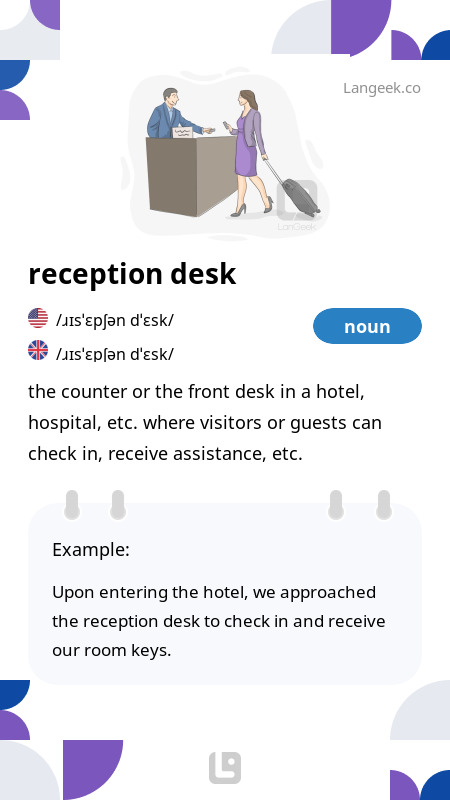Definition & Meaning of "Reception desk" | Picture Dictionary
