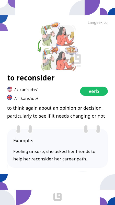 Definition & Meaning of "Reconsider" | Picture Dictionary