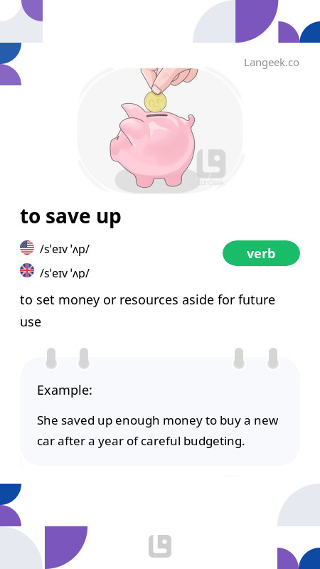 Definition & Meaning of "Save up" | Picture Dictionary
