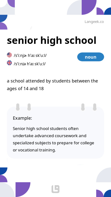 Definition & Meaning of "Senior high school" | Picture Dictionary