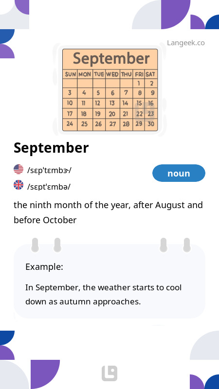 Definition & Meaning of "September" | Picture Dictionary