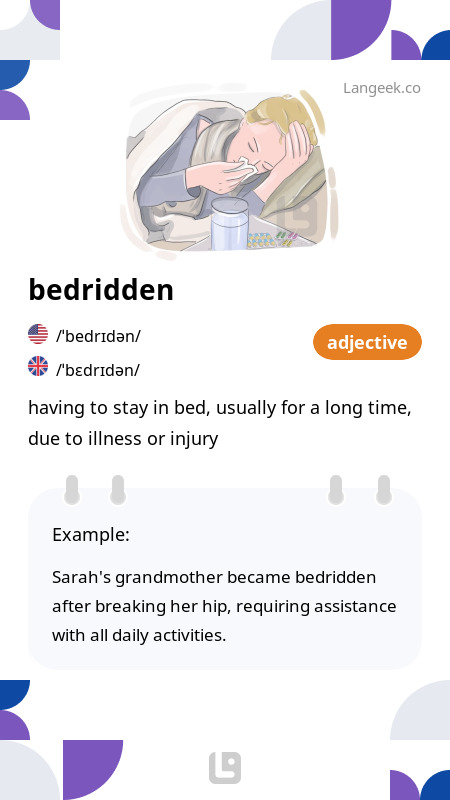 Definition & Meaning of "Bedridden" | Picture Dictionary