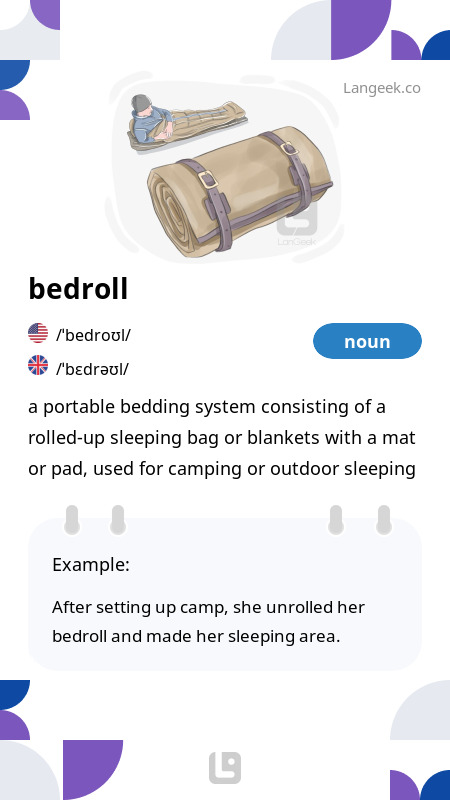 Definition & Meaning of "Bedroll" | LanGeek