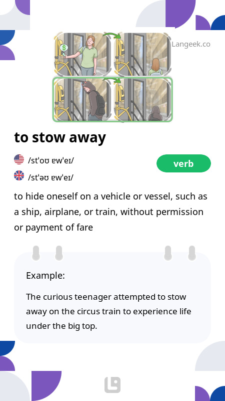 Definition & Meaning of "Stow away" | Picture Dictionary