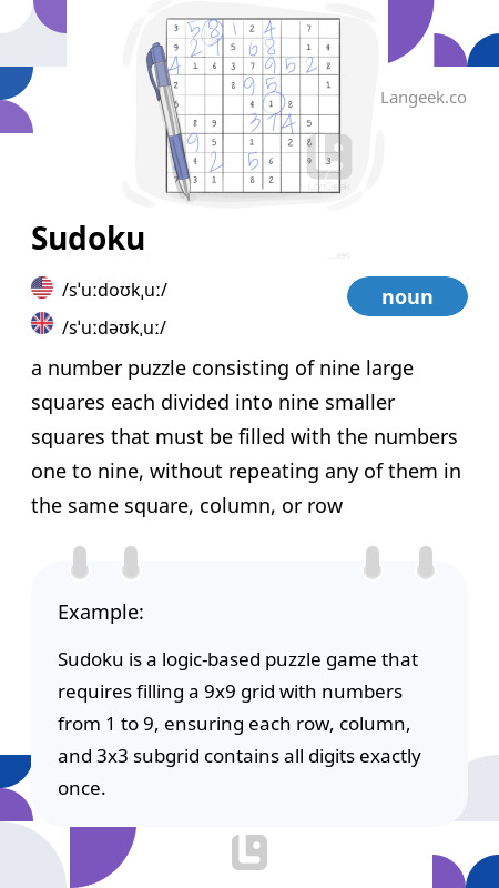 Definition & Meaning of "Sudoku" | LanGeek
