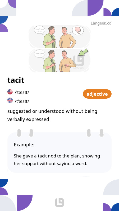 Definition & Meaning of "Tacit" | Picture Dictionary