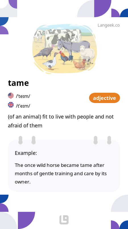 Definition & Meaning of "Tame" | LanGeek