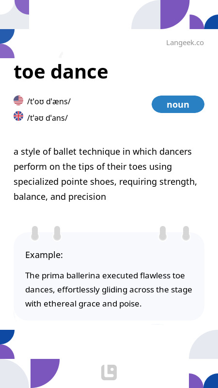 Definition & Meaning of "Toe dance" | Picture Dictionary