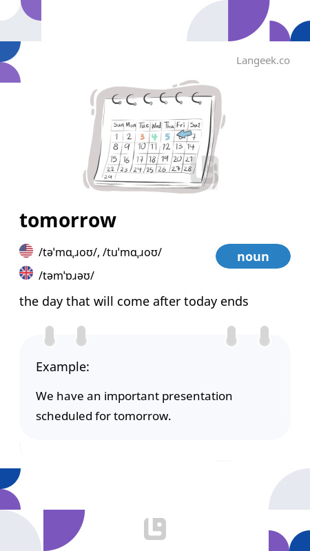 Definition & Meaning of "Tomorrow" | Picture Dictionary