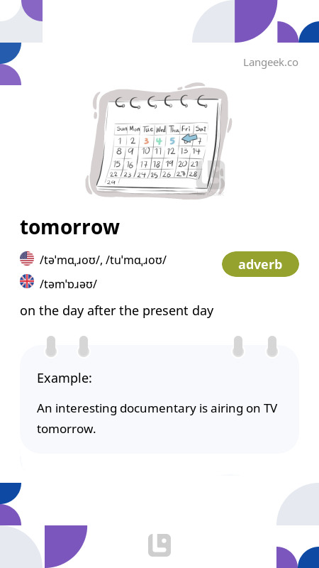 Definition & Meaning of "Tomorrow" | Picture Dictionary