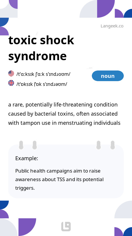 Definition & Meaning of "Toxic shock syndrome" | Picture Dictionary