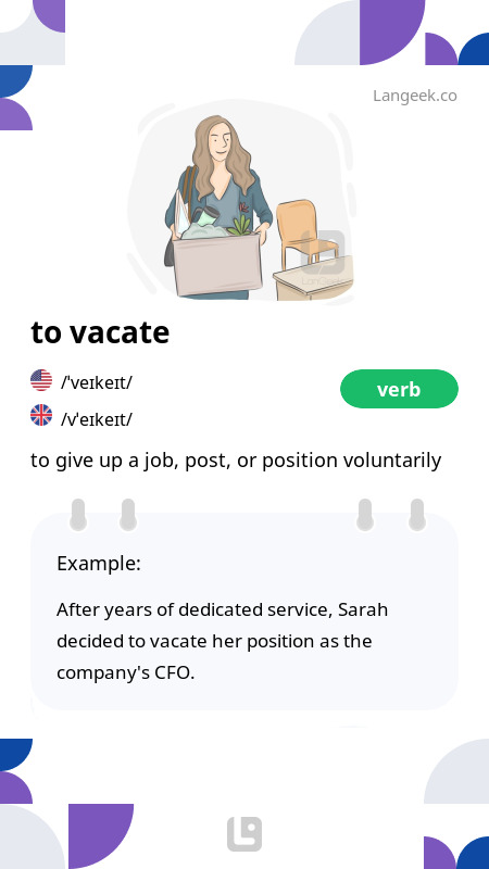 Definition & Meaning of "Vacate" | LanGeek