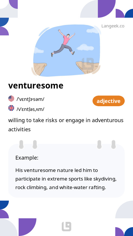 Definition & Meaning of "Venturesome" | Picture Dictionary