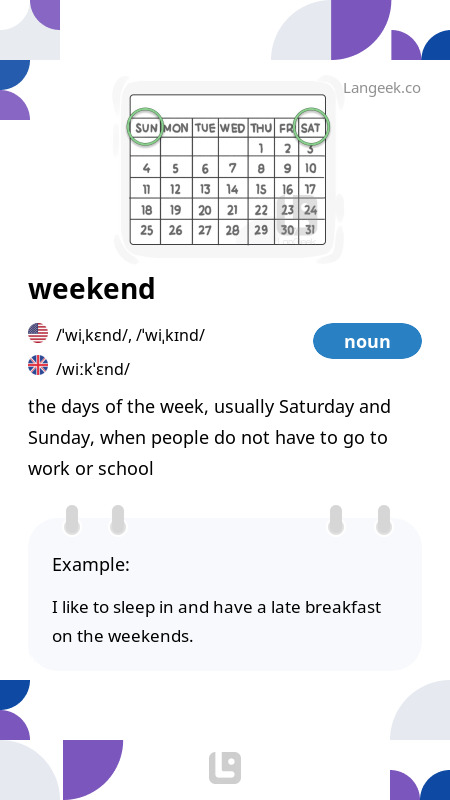 Definition & Meaning of "Weekend" | LanGeek
