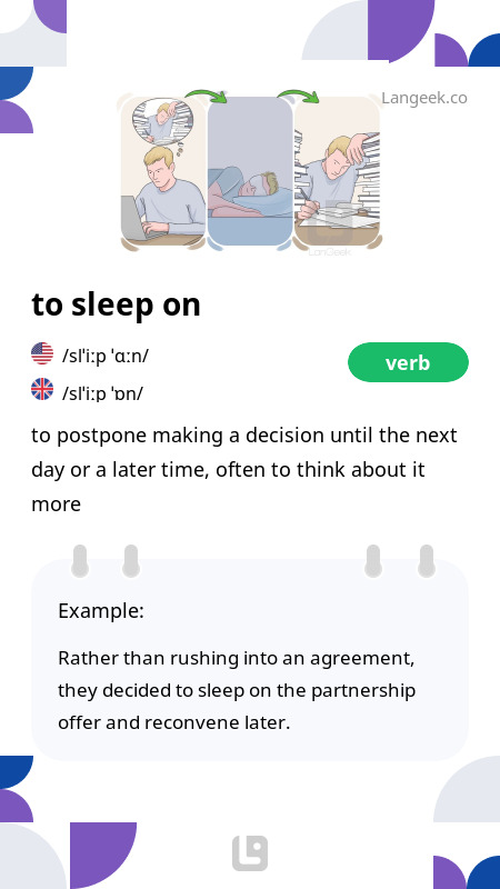 Definition & Meaning of "Sleep on" | Picture Dictionary