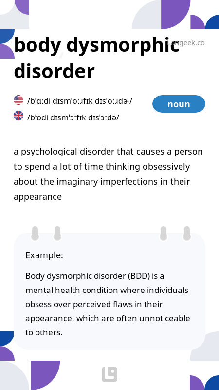 Definition & Meaning of "Body dysmorphic disorder" | Picture Dictionary