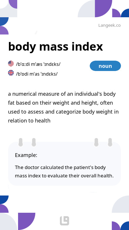 Definition & Meaning of "Body mass index" | Picture Dictionary