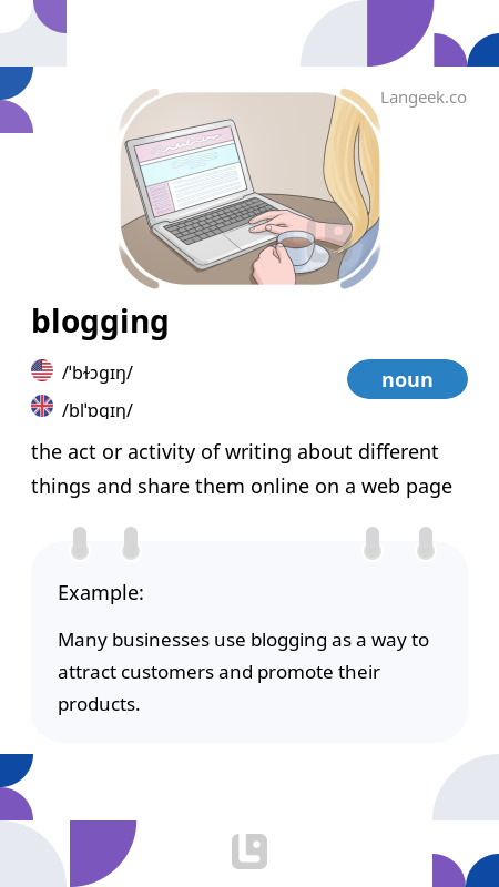 Definition & Meaning of "Blogging" | Picture Dictionary