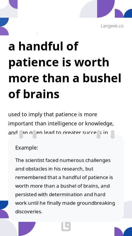 Definition & Meaning of "A handful of patience is worth more than a ...