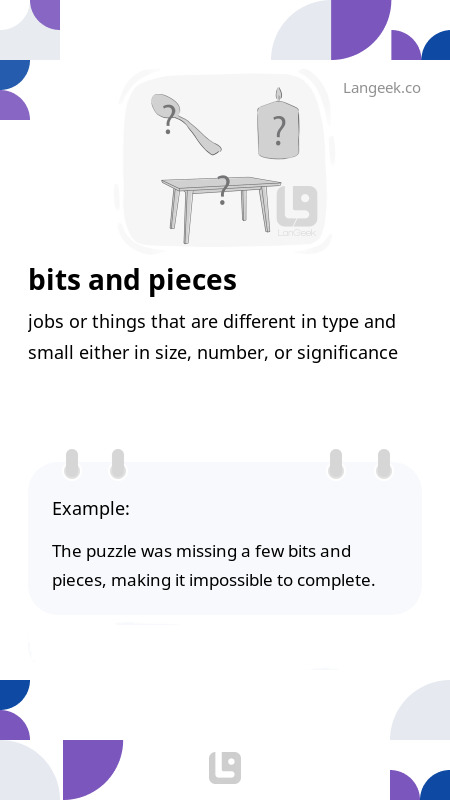 Definition & Meaning of "Bits and pieces" | Picture Dictionary
