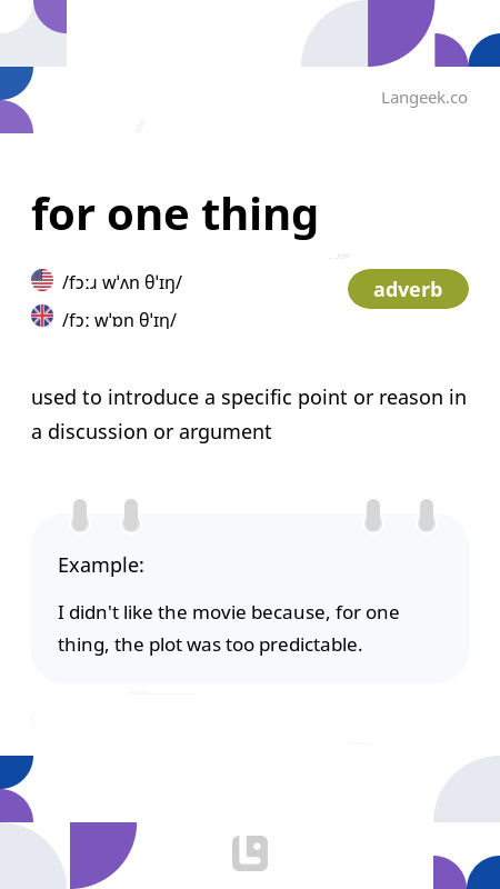 Definition & Meaning of "For one thing" | Picture Dictionary