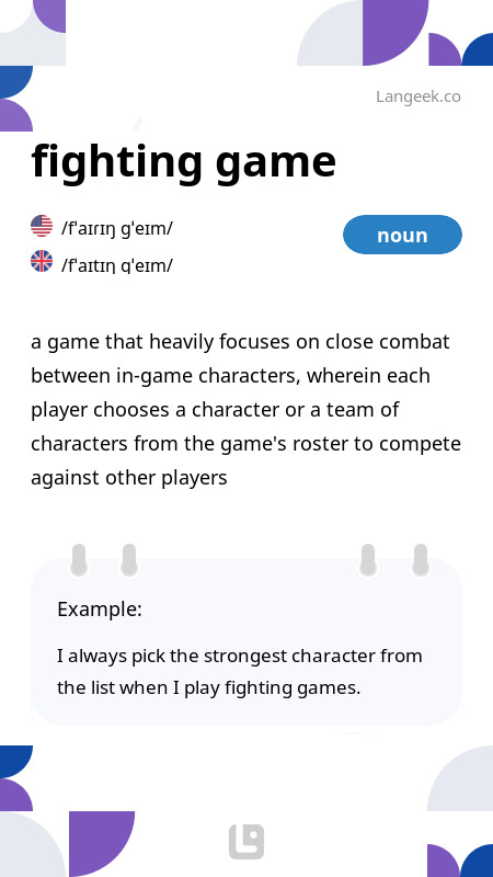 Definition & Meaning of "Fighting game" | Picture Dictionary