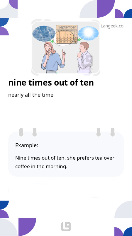 Definition & Meaning of "Nine times out of ten" | Picture Dictionary