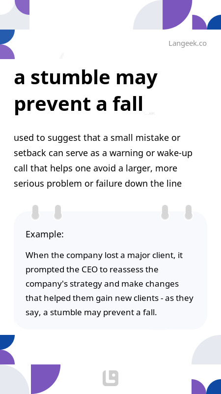 Definition & Meaning of "A stumble may prevent a fall" | Picture Dictionary