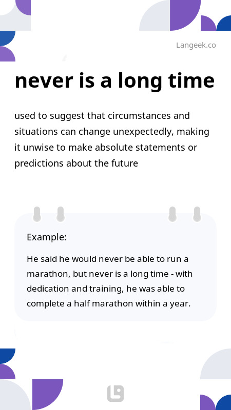 Definition & Meaning of "Never is a long time" | Picture Dictionary