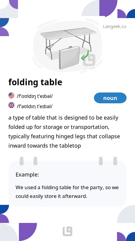 Definition & Meaning of "Folding table" | Picture Dictionary